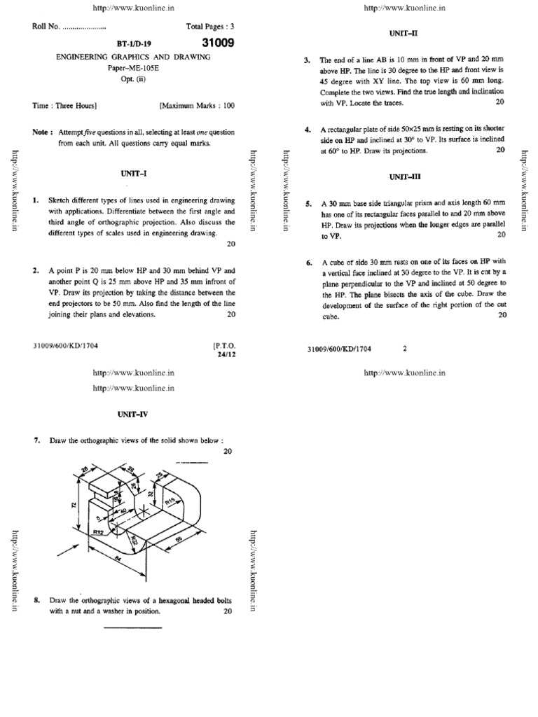 Btech 1 Sem Engineering Graphics and Drawing 31009 Dec 2019 | PDF