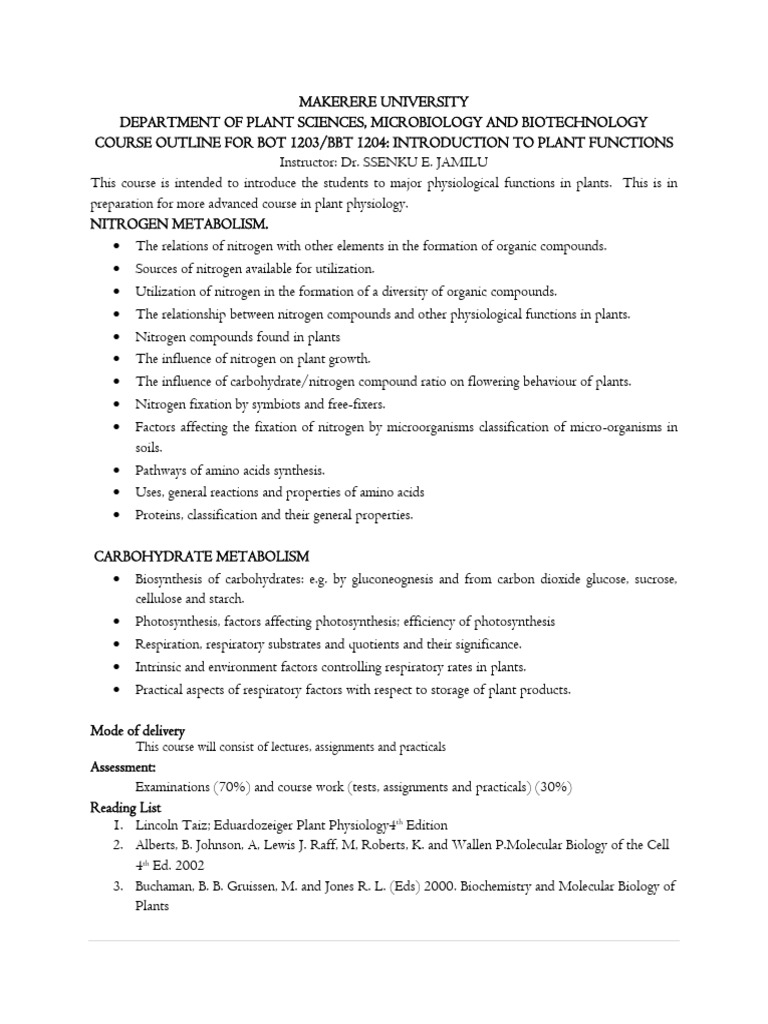 Introduction To Plant Function Mark2 | PDF | Photosynthesis | Metabolism