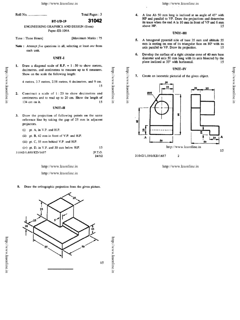 Btech 1 Sem Engineering Graphics and Design 31042 Dec 2019 | PDF