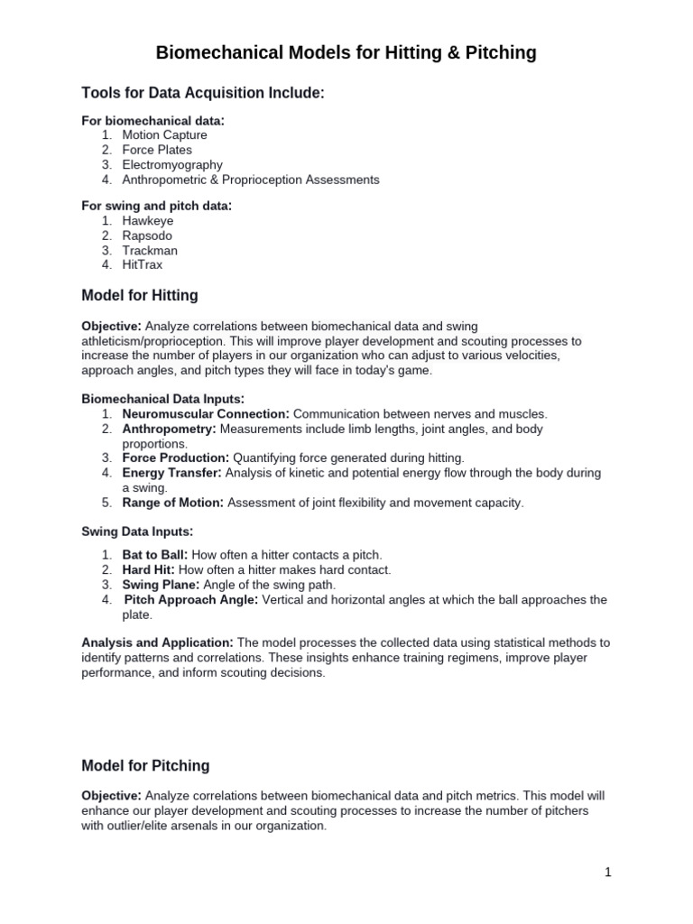 Biomechanical Models For Hitting & Pitching | PDF | Pitcher | Biomechanics