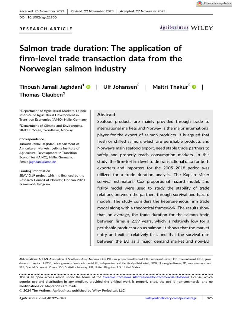 Agribusiness - 2024 - Jaghdani - Salmon Trade Duration The Application ...