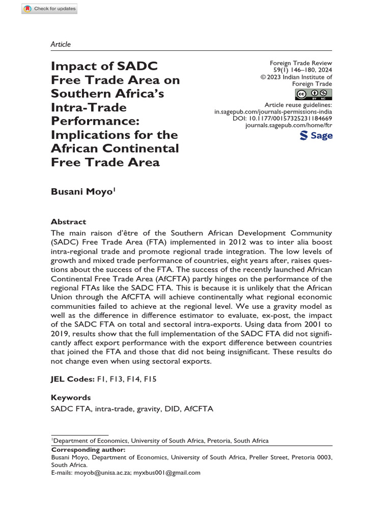 SADC FTA's Impact on Intra-Trade Performance | PDF | Fixed Effects ...