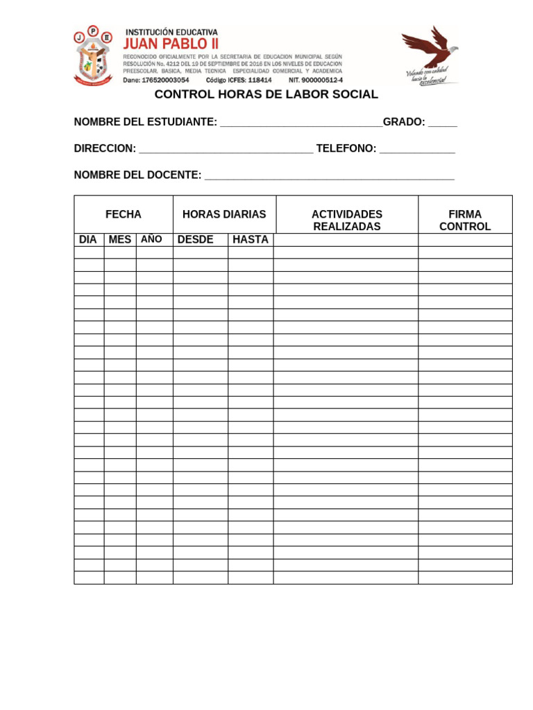 Formato de Control de Horas | PDF
