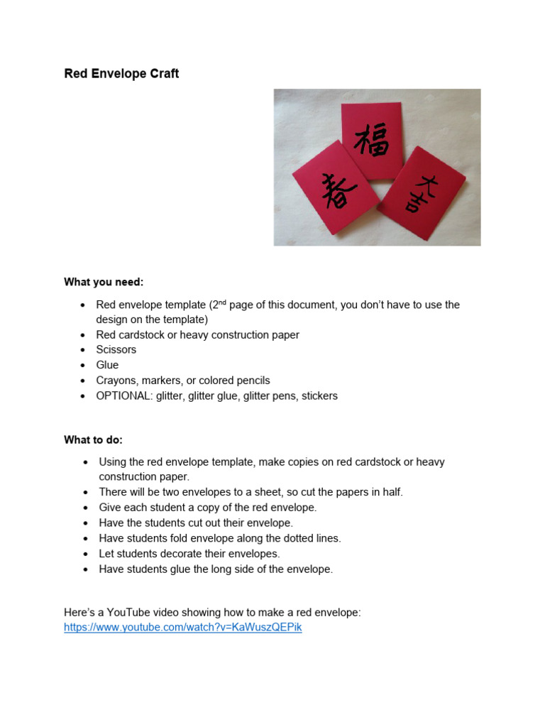 Crafting Red Envelopes for Students | PDF