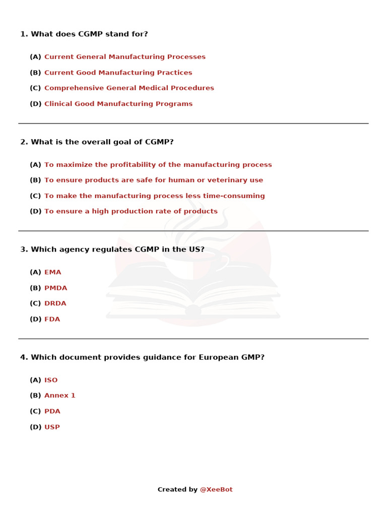 5bGCP and GMP Part 2 of 2 - Evans - 508 - MCQ1 | PDF | Health Sciences ...