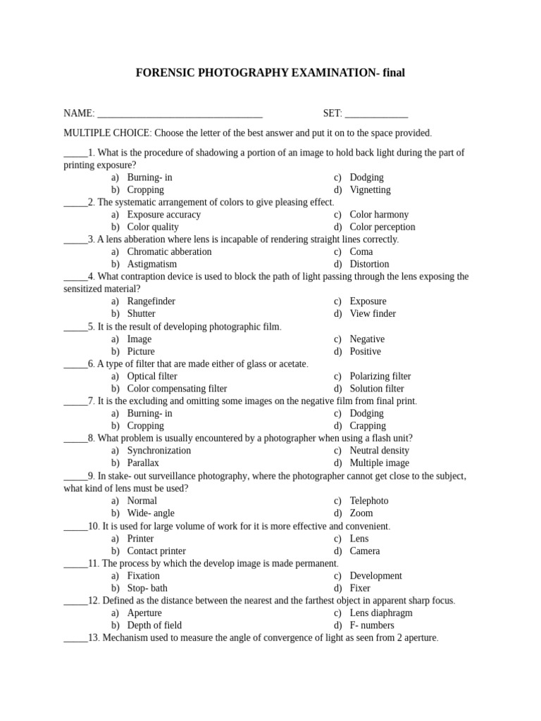 VERRRRYYYYY-FINAL-EXAM | PDF | Camera Lens | Exposure (Photography)