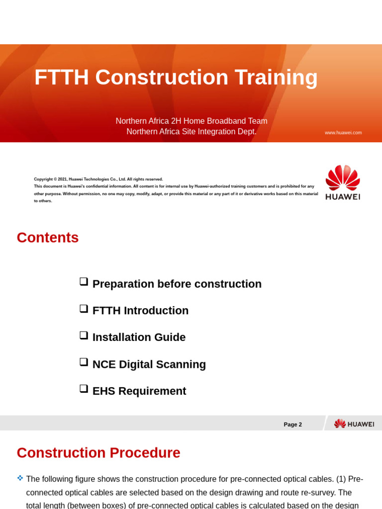 FTTH Construction Training Proposal 2023.8.25 | PDF | Fiber To The X | Optical Fiber