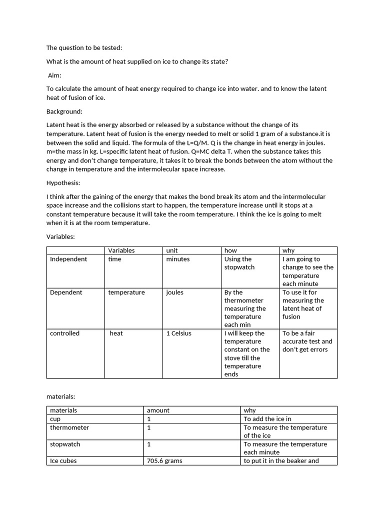 Latent Heat of Fusion of Ice | PDF | Heat | Temperature