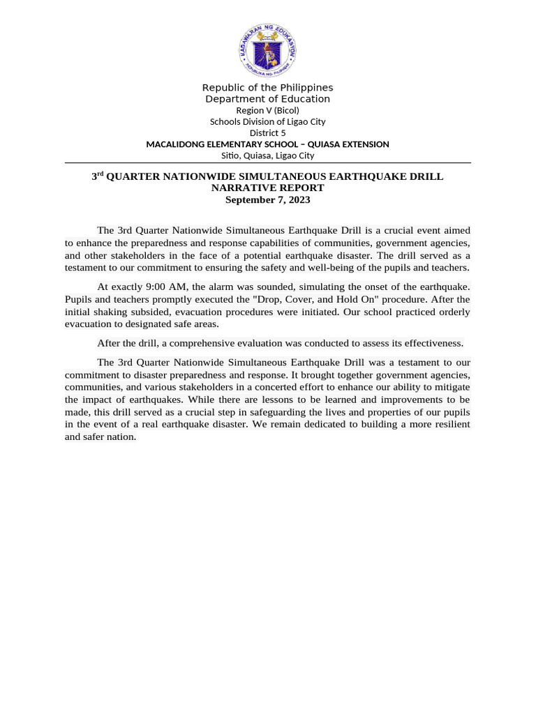 Nsed Narrative Report 3rd Quarter Sy2023 2024_125615 | PDF