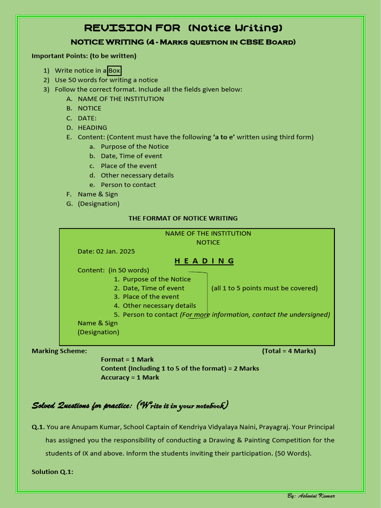 Notice Writing Guidelines for CBSE | PDF
