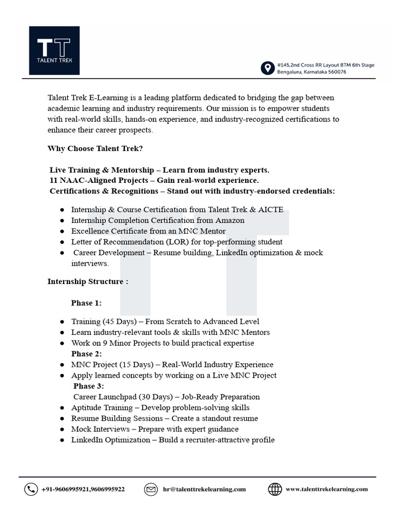 Talent Trek Training and Internship | PDF