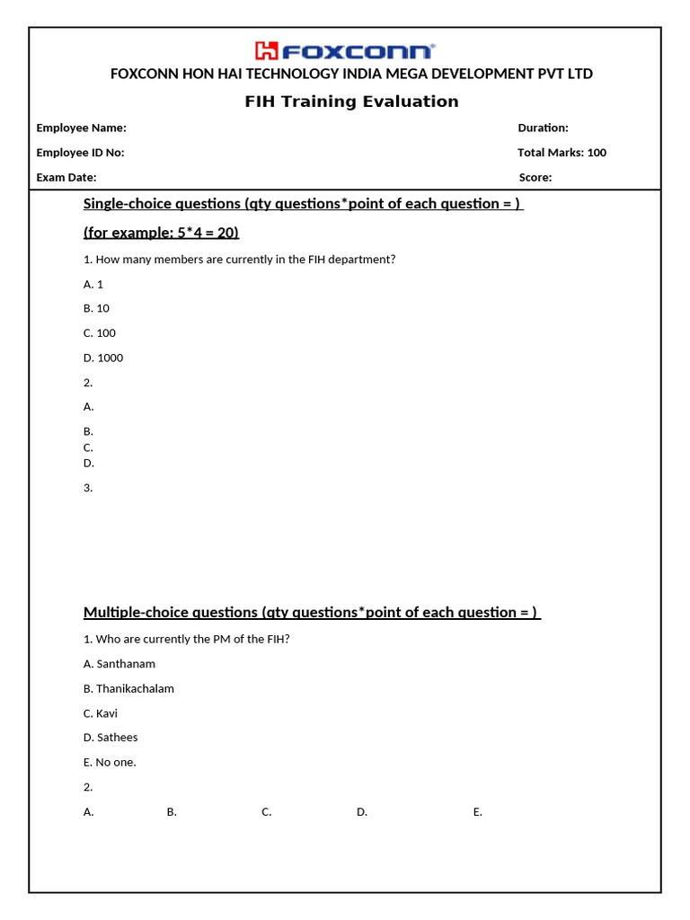 FIH Training Evaluation Document | PDF