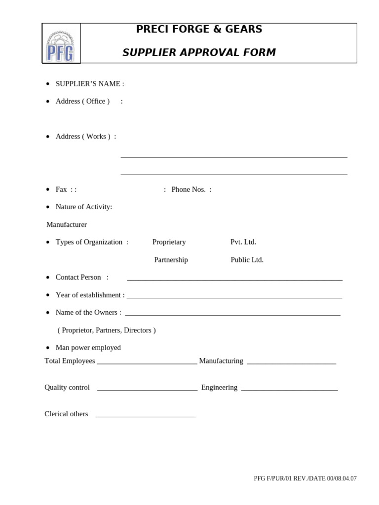 01 Supplier Approval Form Blank | PDF