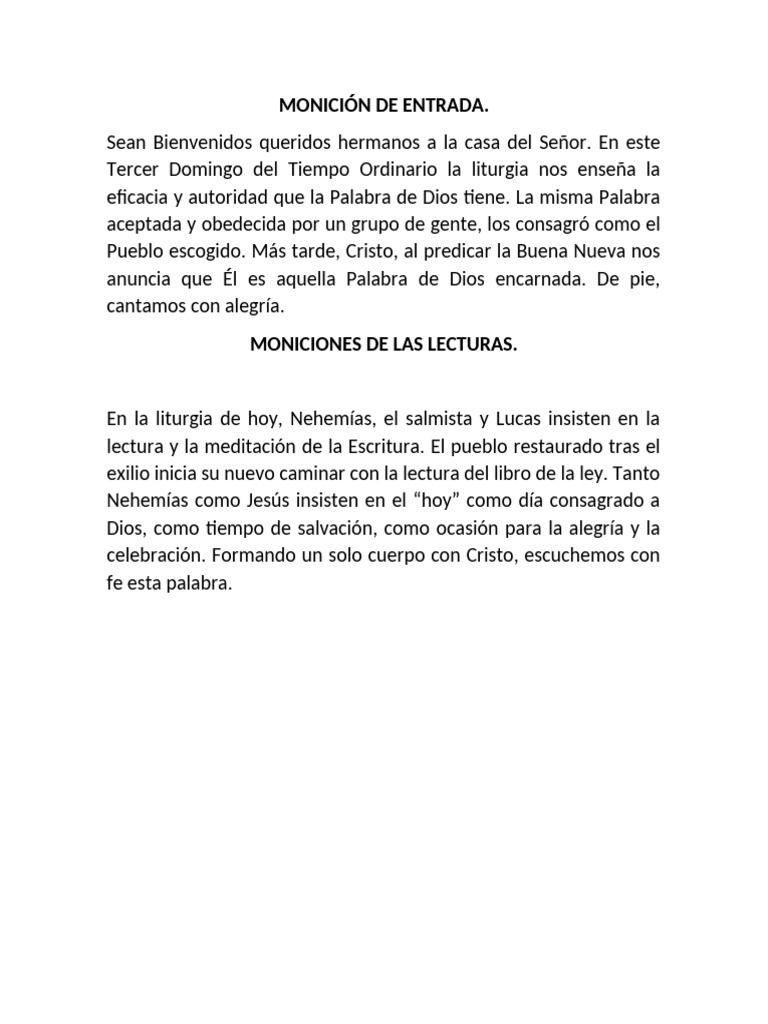 Moniciones 26 de Enero 2025 | PDF