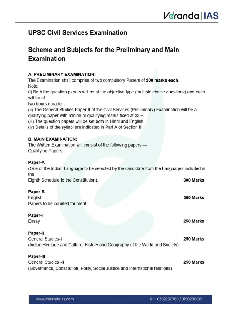 UPSC Syllabus - Veranda IAS | PDF