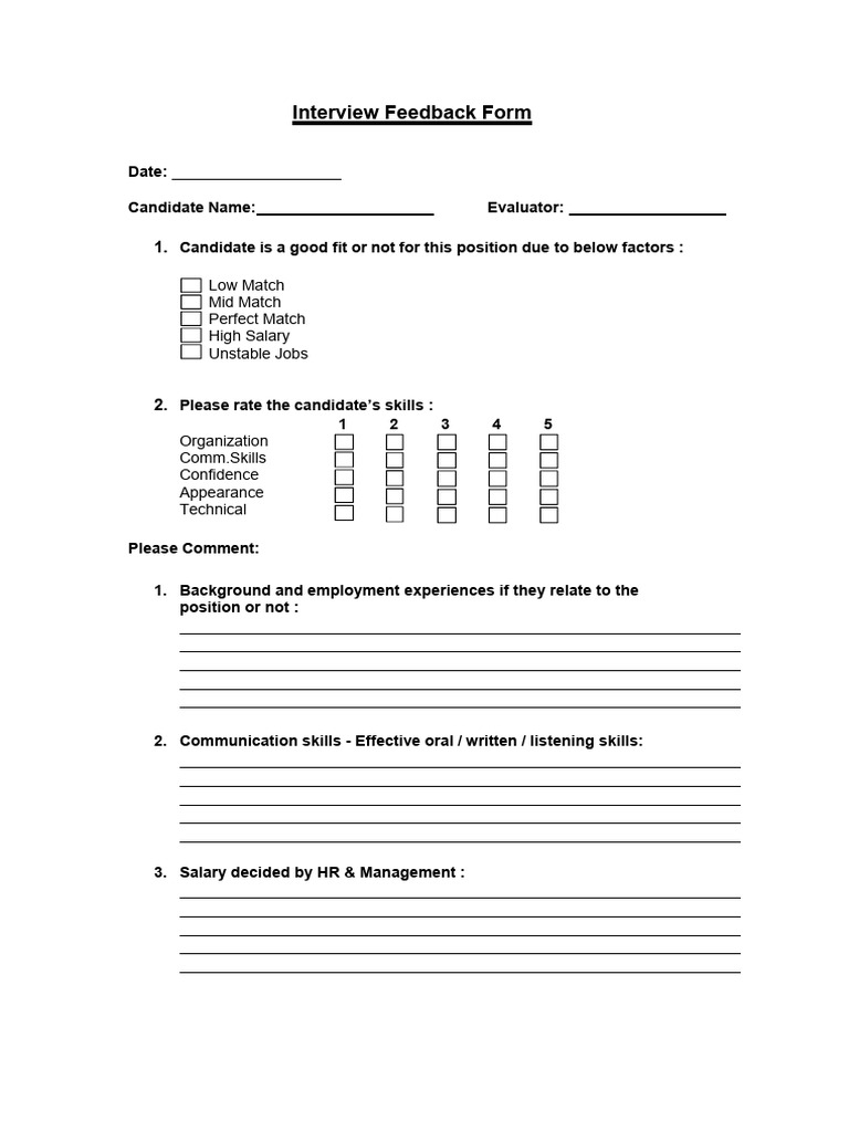 Updated Interview Feedback Form | PDF