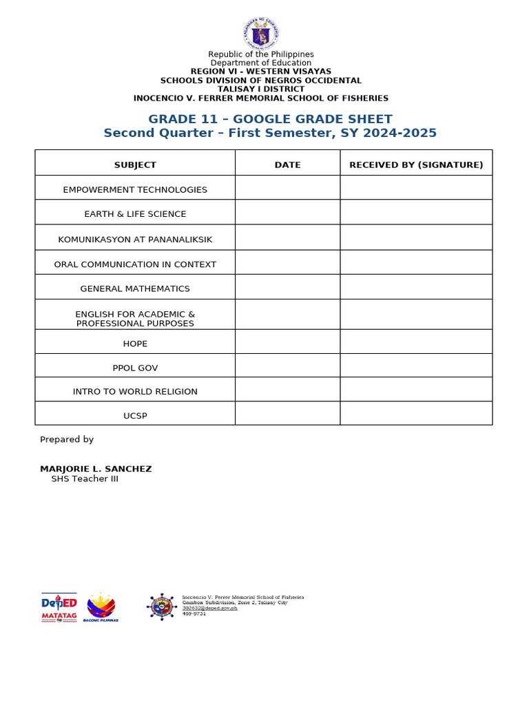 Transmittal For Grade Sheet 2023 | PDF