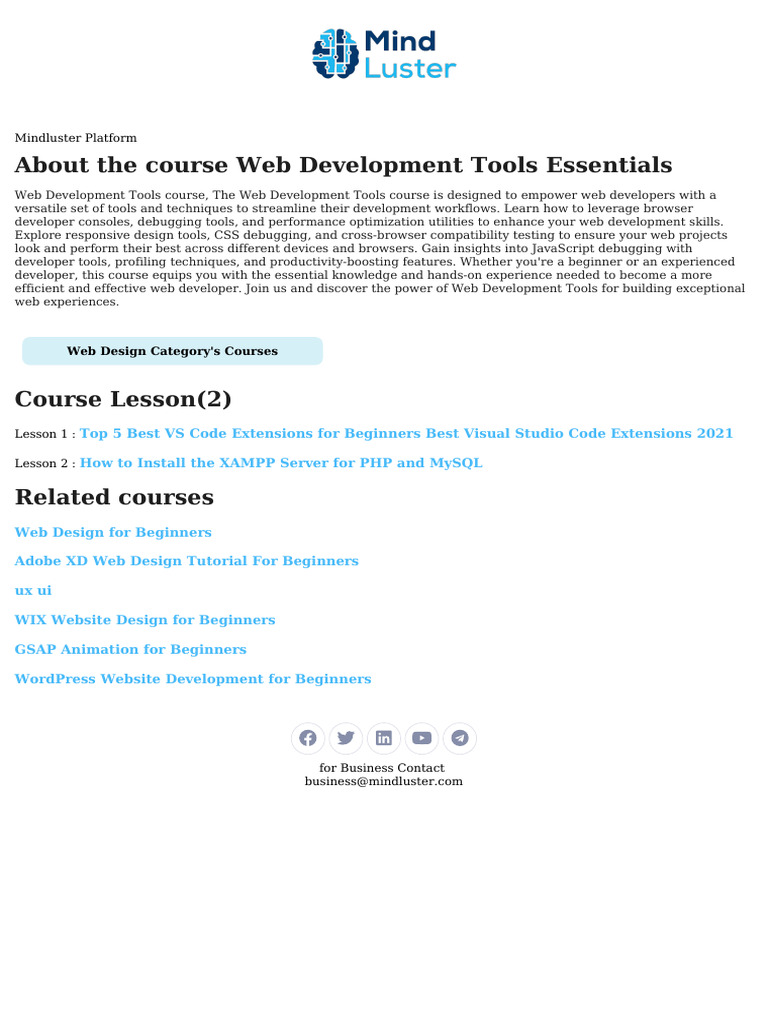 Web Development Tools Essentials Course Content. | PDF