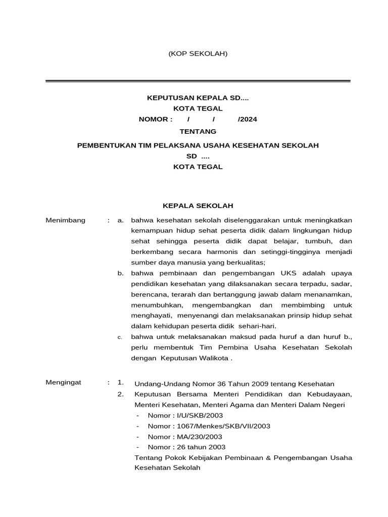 2. Form Sk Tim Pembina Uks SD Tahun 2024 | PDF
