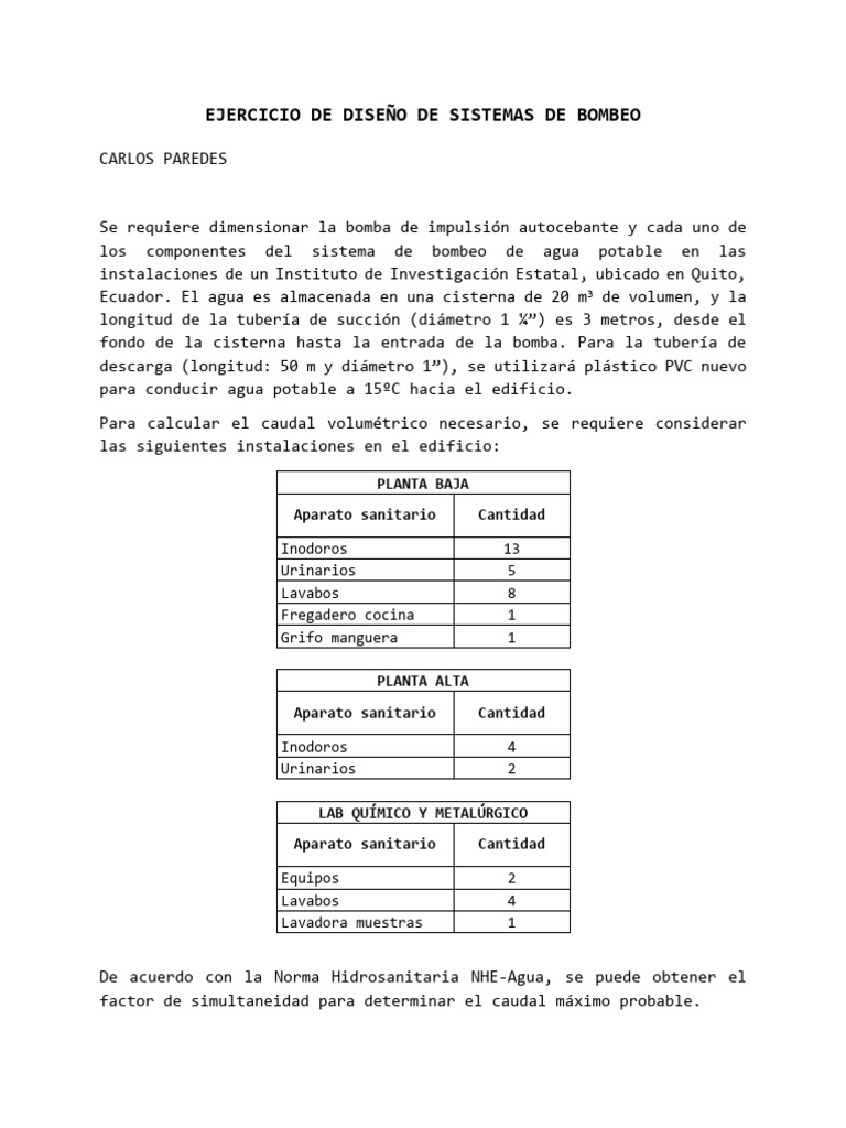 Diseño de Sistema de Bombeo de Agua | PDF | Bomba | Tanques