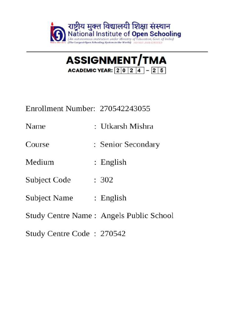 English TMA NIOS | PDF