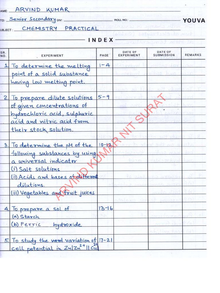 Chemistry Practical File Class 12 NIOS | PDF