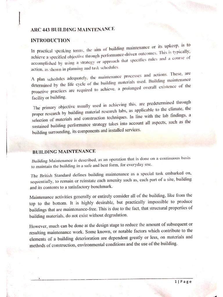 Building Maintenance Handout | PDF