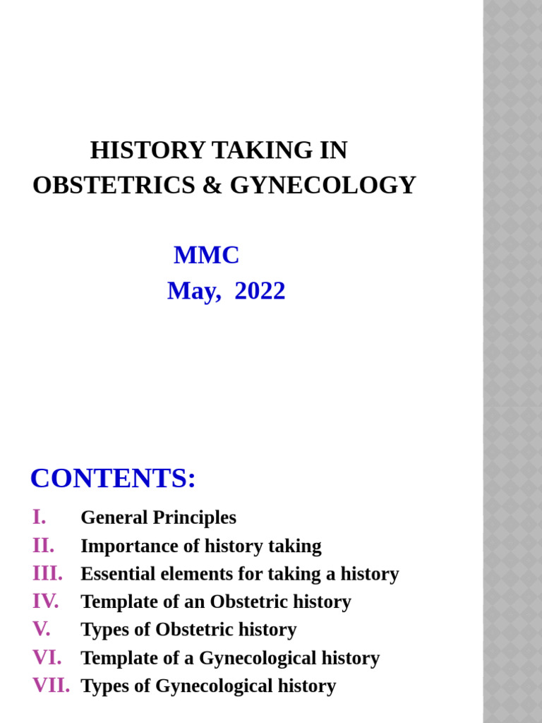 1 History in Ob-Gyn - MMC LLL (2022) | PDF | Pregnancy | Childbirth