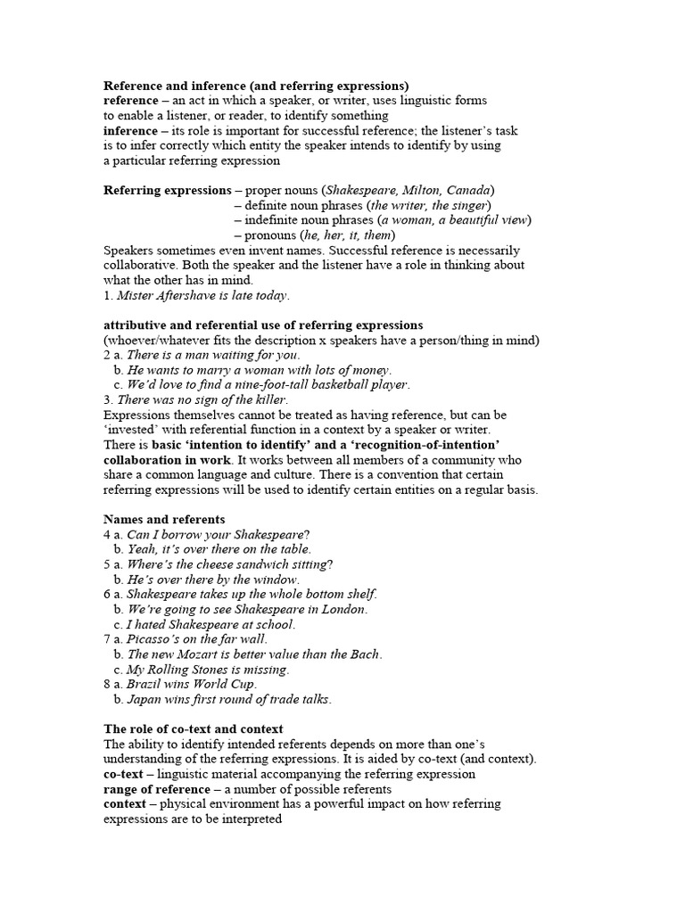 1-3 Reference and Inference and Referring Expressions | PDF | Noun ...