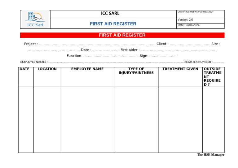 First Aid Register | PDF