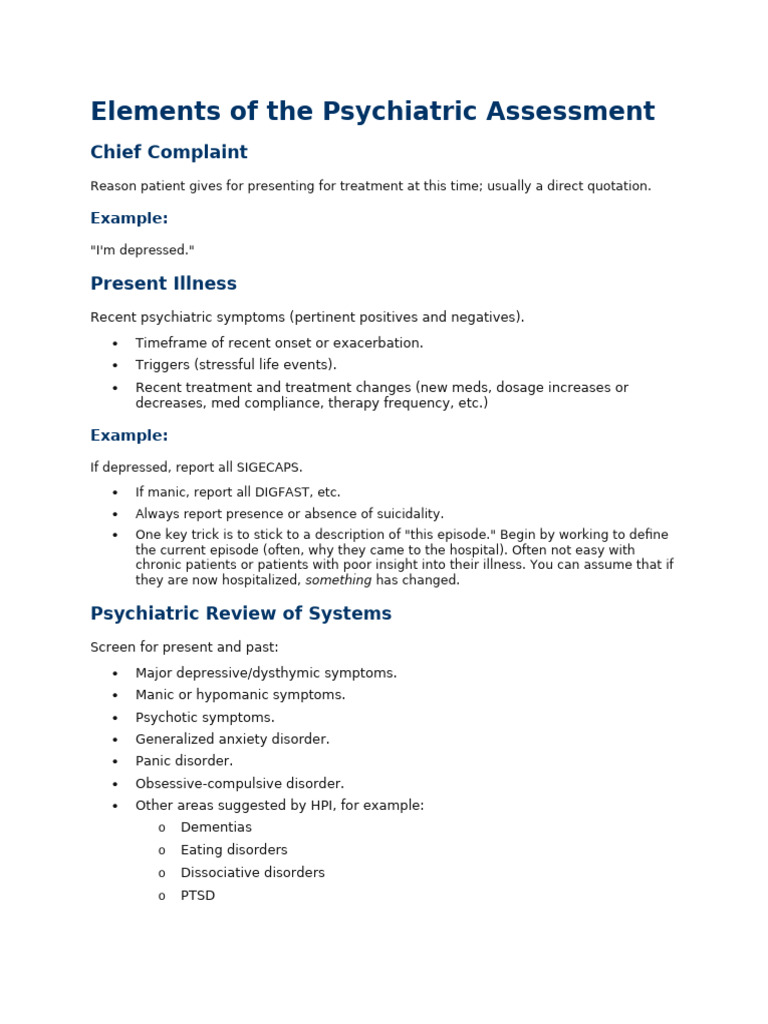 SAMPLE-Psych Assessment Elements & Histroy Taking Questions | PDF ...