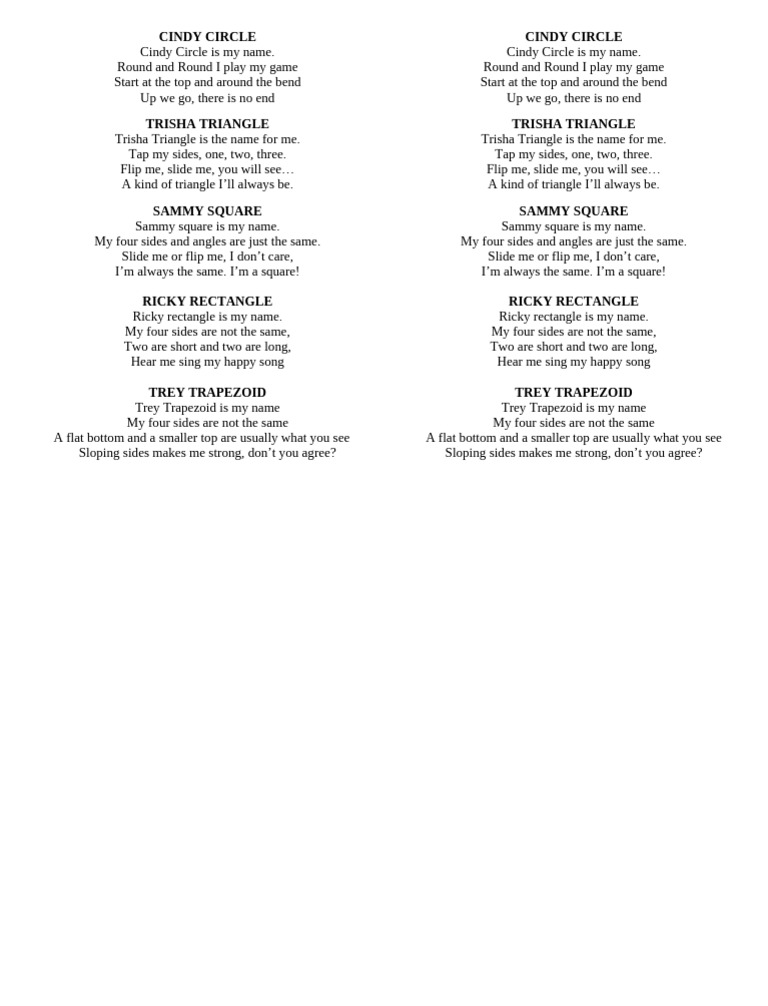 Fun Shapes Poem for Kids | PDF | Triangle | Rectangle
