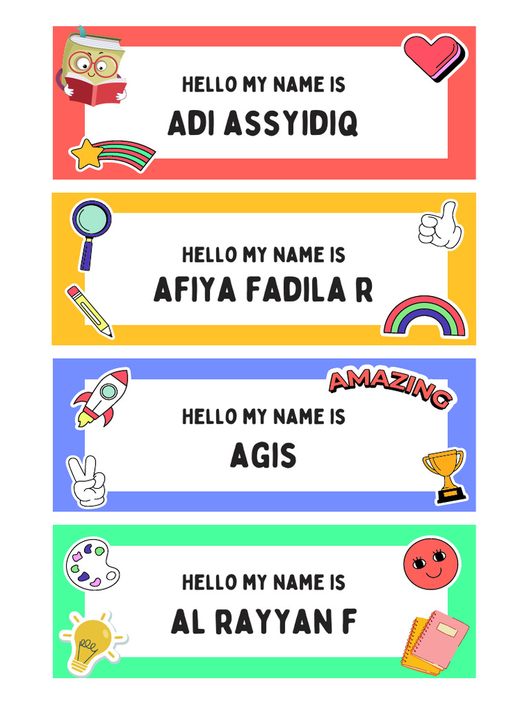 Colorful Fun Student Name Label | PDF