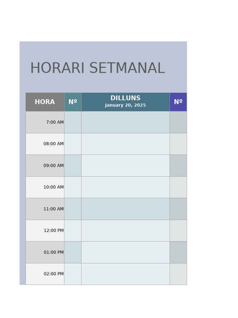 AA - PLANTILLA - Calendari Setmanal Gestió Del Temps. Excel Buit | PDF