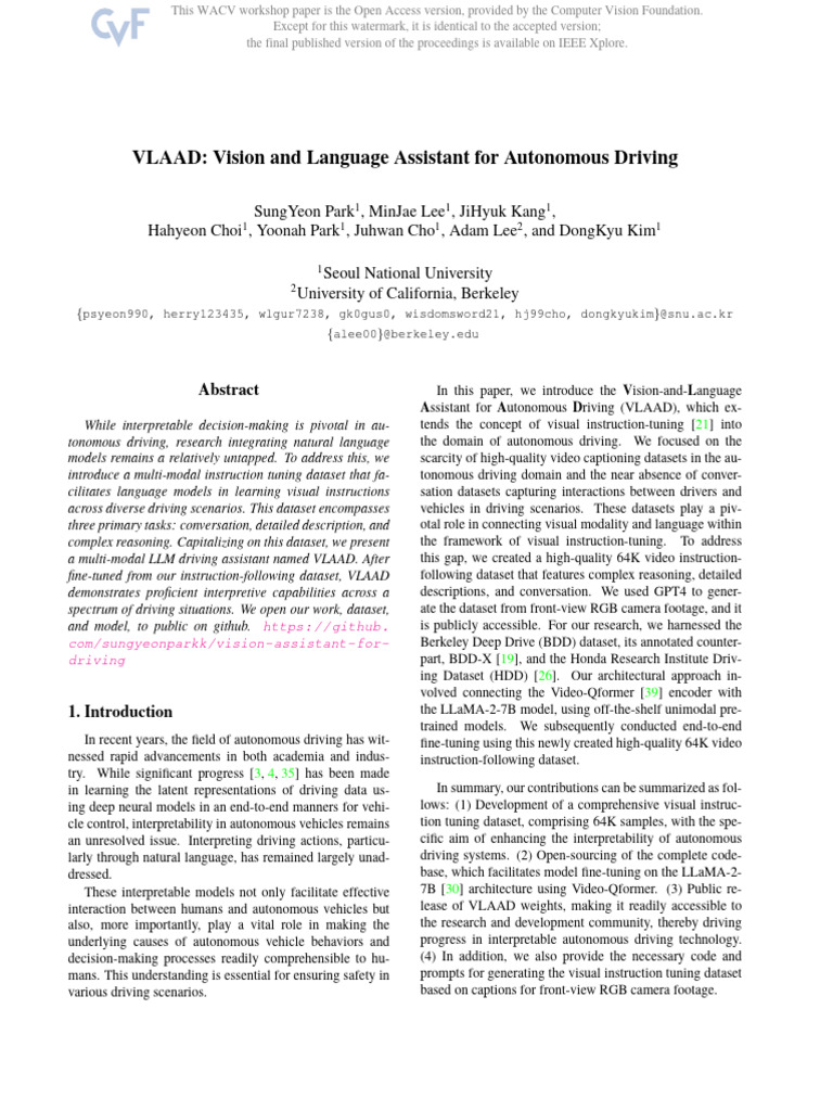 Park VLAAD Vision and Language Assistant For Autonomous Driving WACVW ...