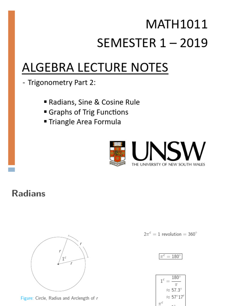 Trigonometry Lecture Notes: Radians & Rules | PDF | Trigonometry ...