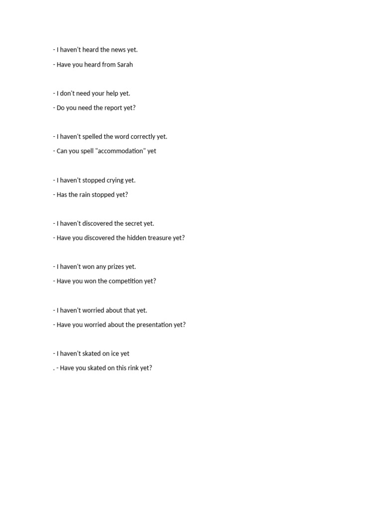 Common Uses of "Yet" in Questions and Statements | PDF