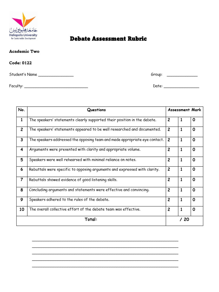 Debate Rubric Final Exam | PDF