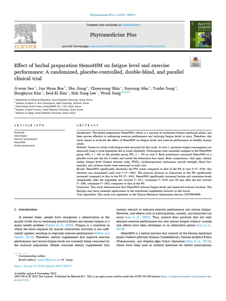 HemoHIM's Impact on Fatigue and Exercise | PDF | Dietary Supplements ...