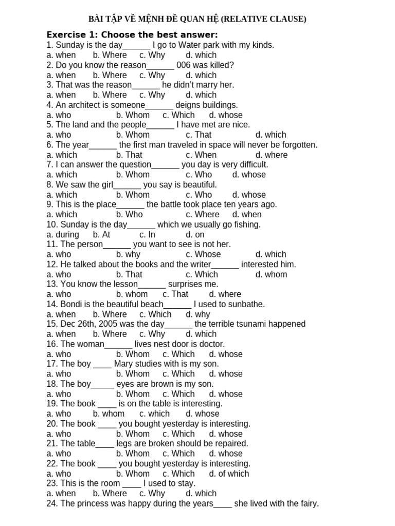 Bai Tap Ve Menh de Quan He 194202022 | PDF