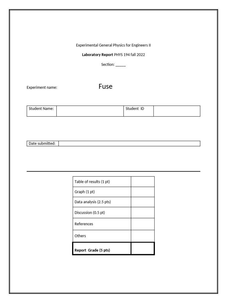 Physics Lab Report: Fuse Experiment | PDF