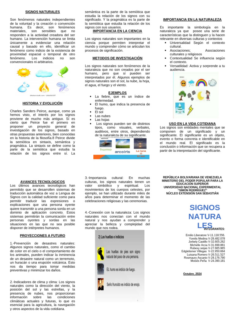 Triptico SIGNOS NATURALES | PDF | Semiótica