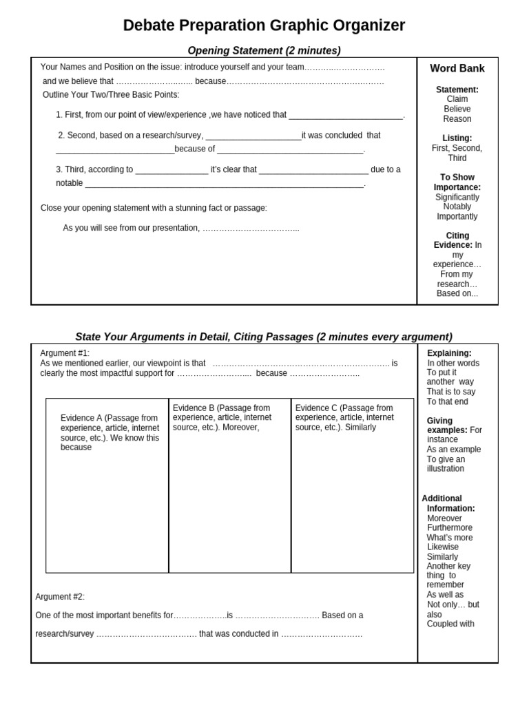 Graphic Organizer For Debate | PDF