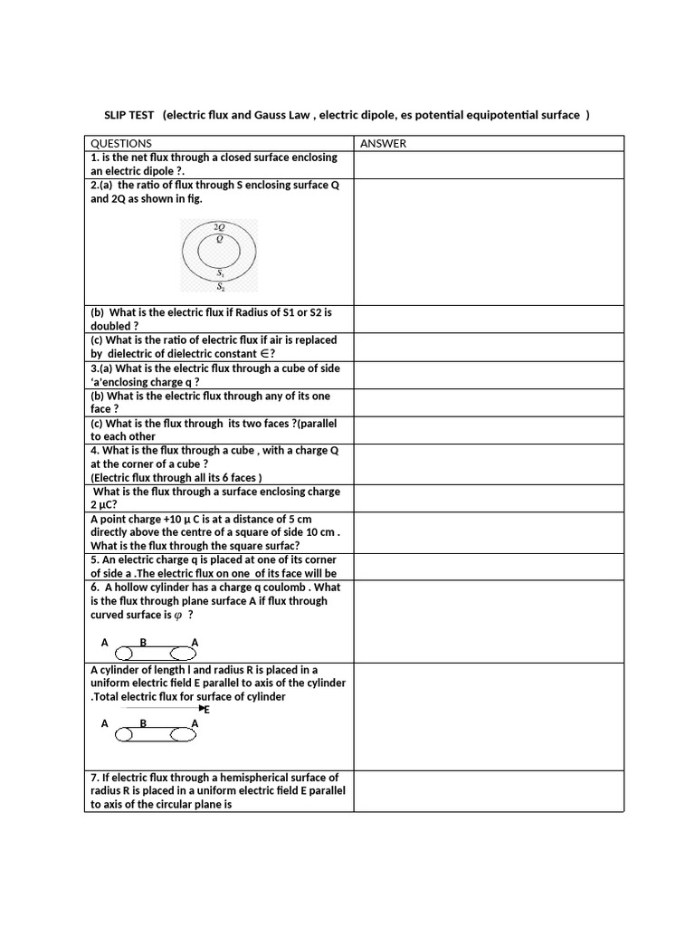 SLIP TEST (electric charge1 ) | PDF | Electric Field | Sphere