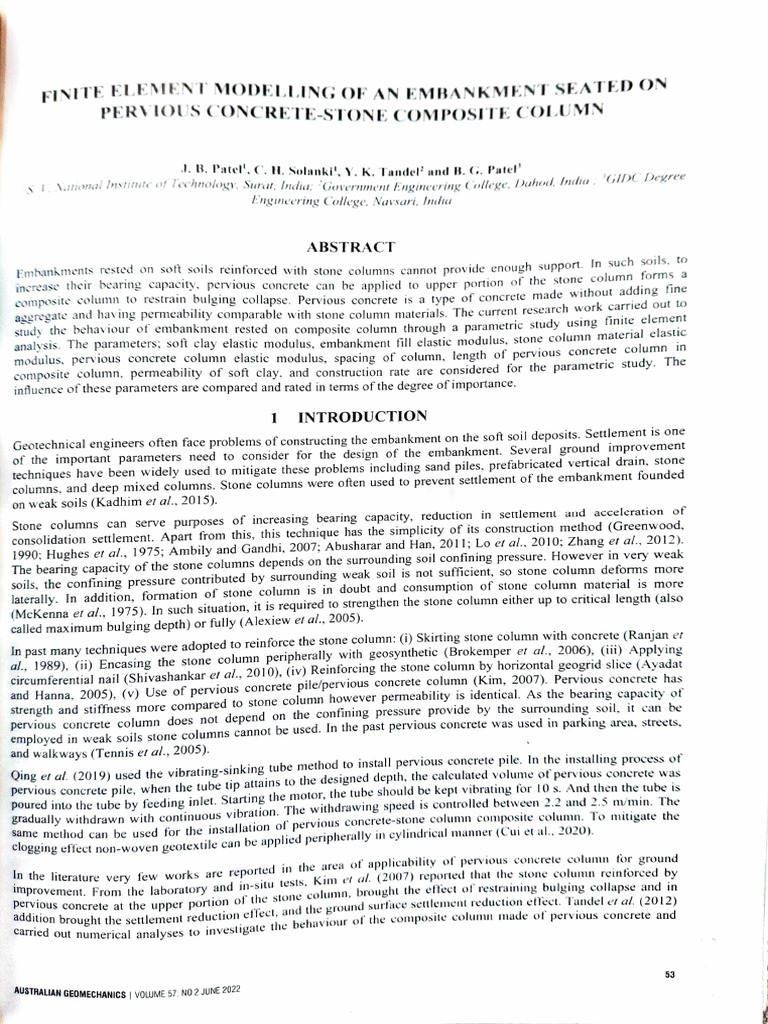 Finite Element Modelling of An Embankment Seated on Pervious Concrete-Stone Composite Column ...