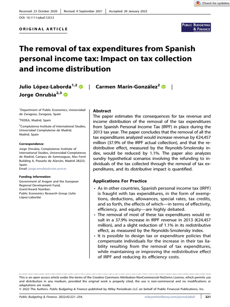 Public Budgeting Finance - 2022 - López Laborda - The Removal of Tax ...