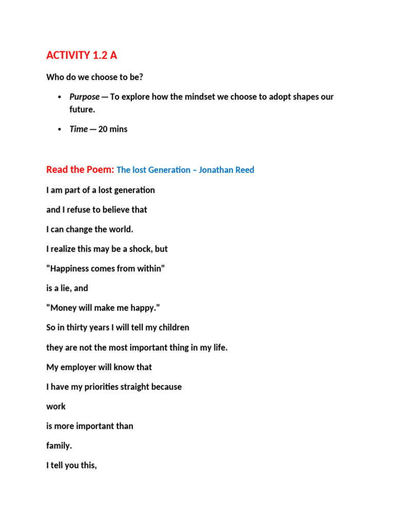 Mindset Activity Pdf Sustainability