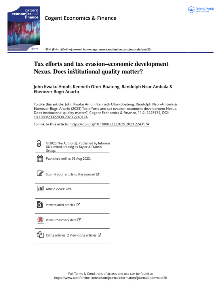 Tax Efforts and Tax Evasion Economic Development Nexus. Does ...