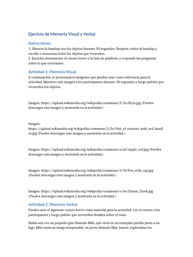 Ejercicio Memoria Visual Verbal | PDF