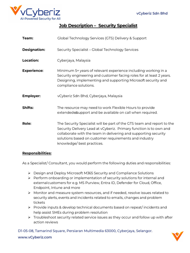 Job Description - Security Specialist - MY | PDF | Learning | Business